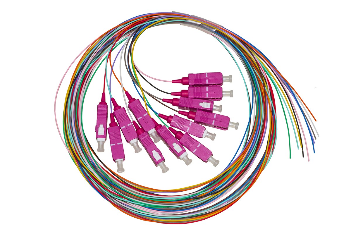 SET 12 CAVI PIGTAIL FIBRA OTTICA COLORATI CONNETTORI SC OM4 SIMPLEX...